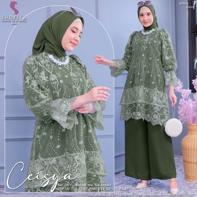 Jual setelan tunik celana terbaru ceisya 2in1 airflow mix tille import original by shofiya ...