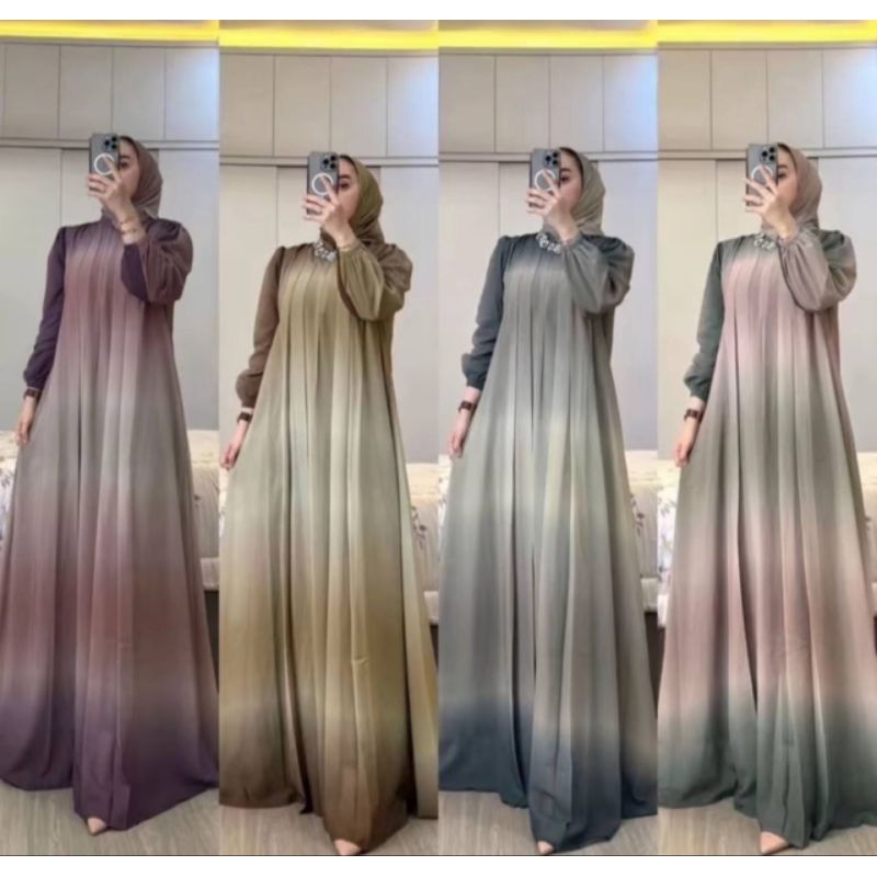Jual Viona Gamis Set Hijab Segi Empat Gamis Gradasi Ceruty Gamis Lebaran Terbaru Kekinian ...