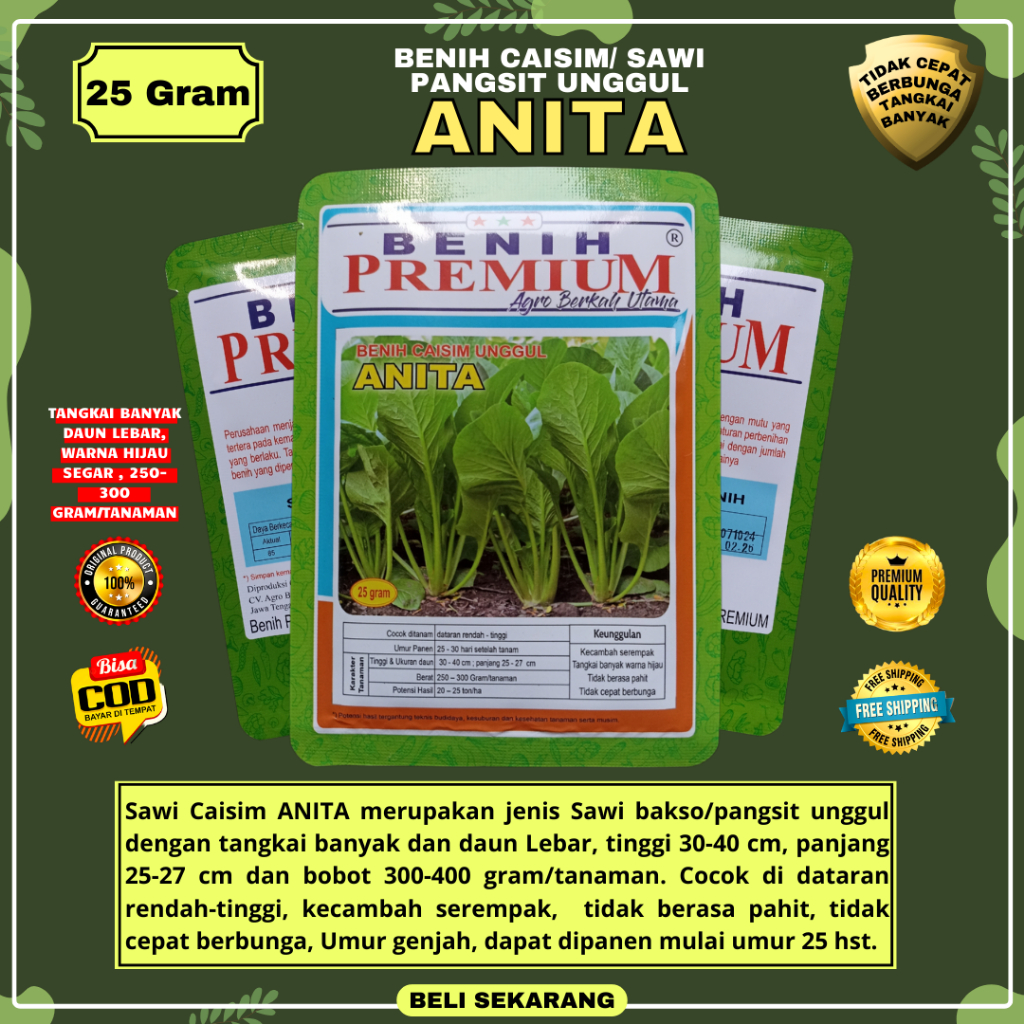 Jual [ORIGINAL] benih Caisim/sawi bakso/sawi pangsit unggul ANITA 25 ...