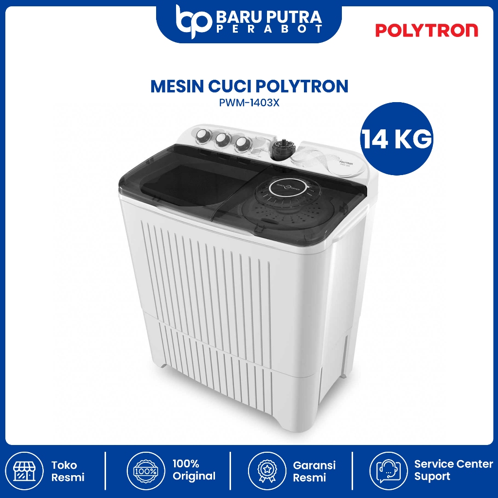 Jual Mesin cuci POLYTRON Primadona Giant 2 tabung 14 Kg PWM 1403X/B ...