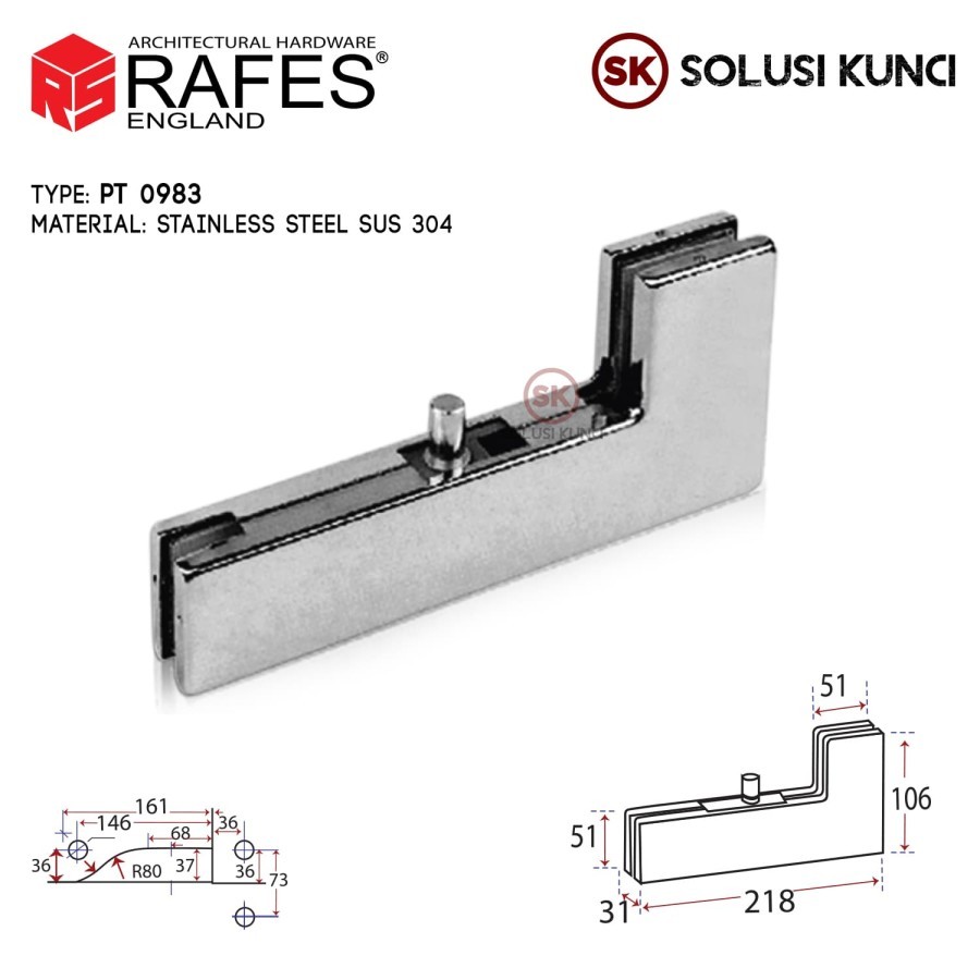 Jual Patch Fitting Penjepit Pintu Kaca PT 40 RAFES Stainless Steel SUS ...
