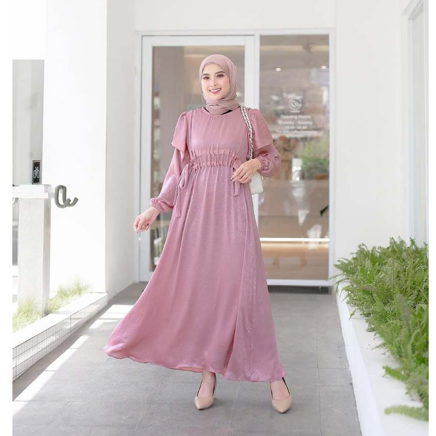 Jual Nadin Dress - Dress Santorini Silk Gamis Flowly Dress Kekinian ...