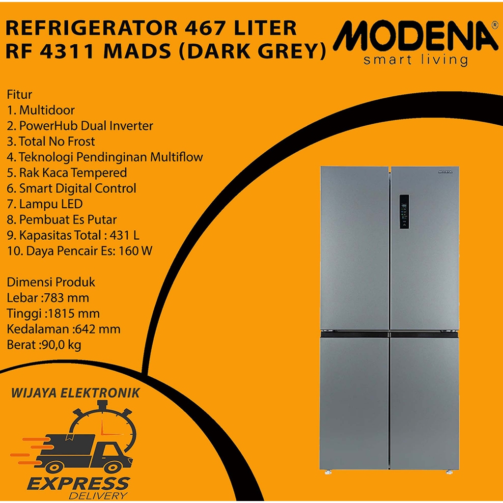 Jual Modena Refrigerator - Kulkas 4 pintu 431 Liter Modena RF 4311 MADS ...
