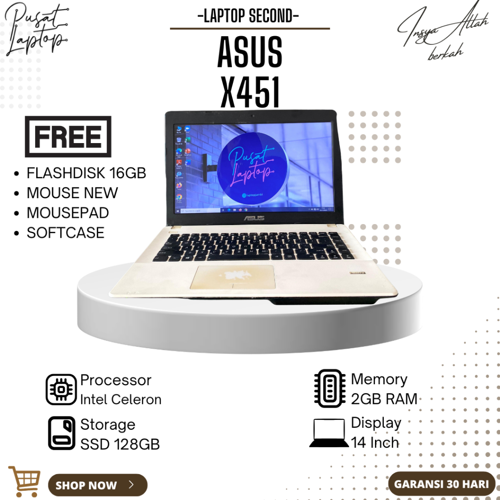 Jual LAPTOP ASUS X451 SECOND | INTEL CELERON | RAM 2GB | SSD 128GB ...