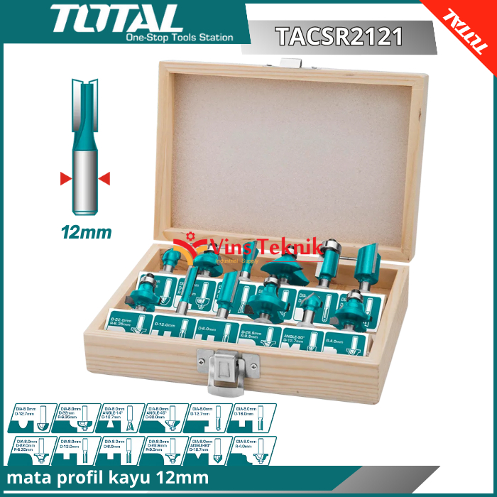 Jual TOTAL TACSR2121 mata profil kayu besar Router Bits Set 12mm ...