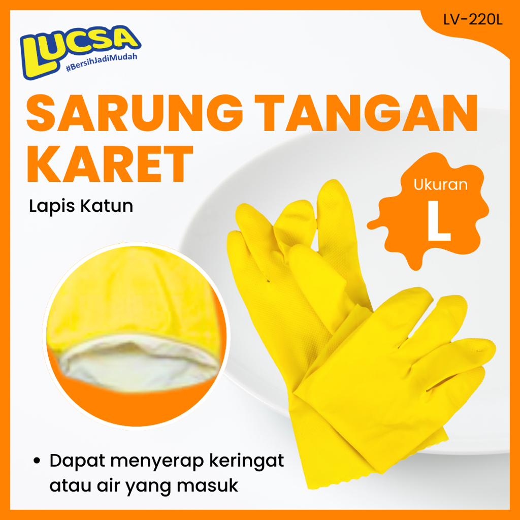 Jual Lucsa - Sarung Tangan Karet Multifungsi L Lateks Lapis Katun | Household Rubber Hand Gloves ...
