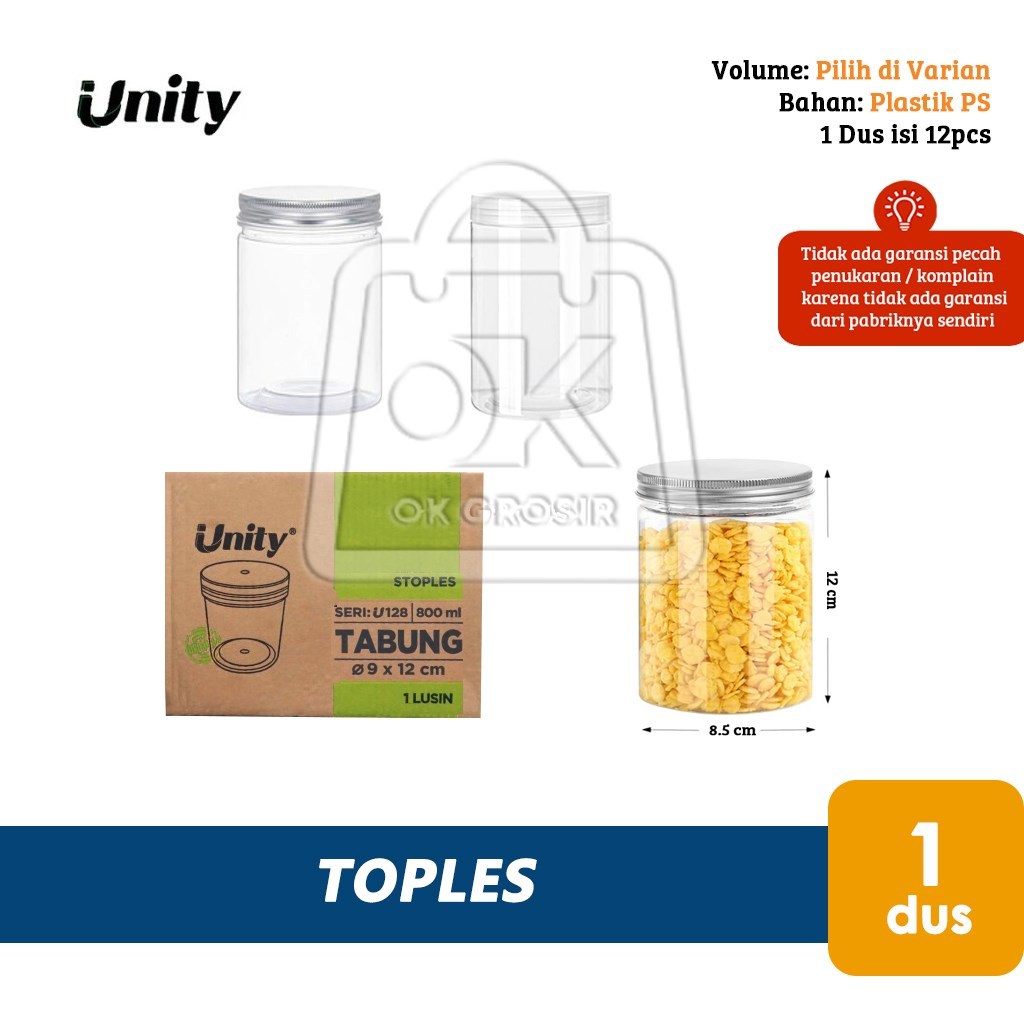 Jual Toples Plastik 800ml UNITY U128 Tutup Ulir Aluminium / Tin Jar Alu / Stoples Tabung NO ...