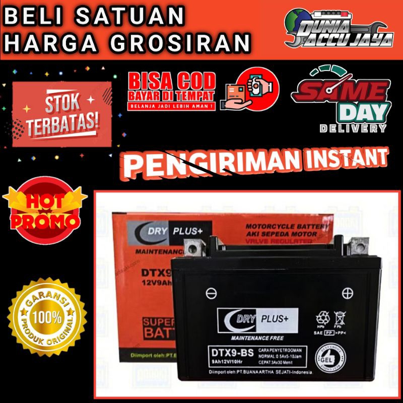 Jual Aki motor KERING ORIGINAL bergaransi DRY PLUS YTX9-BS / DTX9-BS 12V 9AH Mojito CBR Shadow ...