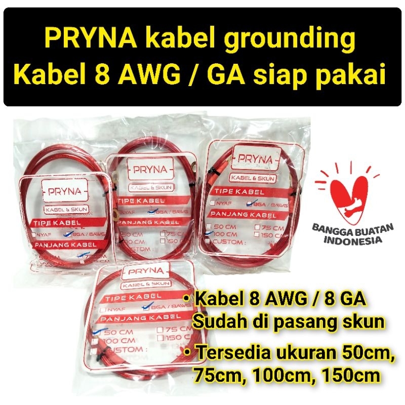 Jual Pryna kabel grounding mobil motor 8 awg ukuran 50cm 75cm 100cm ...