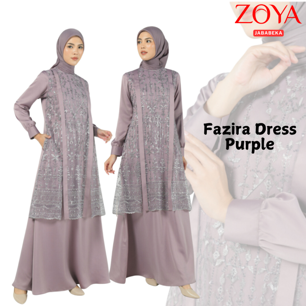 Jual ZOYA Fazira Dress Purple Size S - Baju Kondangan Dress Gamis Motif ...