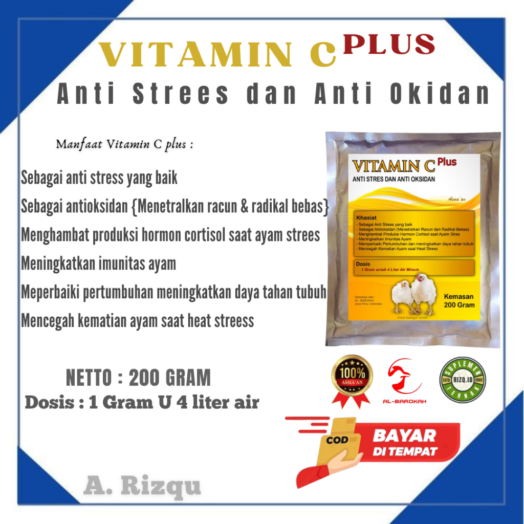 Jual VITAMIN C PLUS - OBAT ANTI AYAM STRESS - OBAT ANTI OKSIDAN - AYAM ...