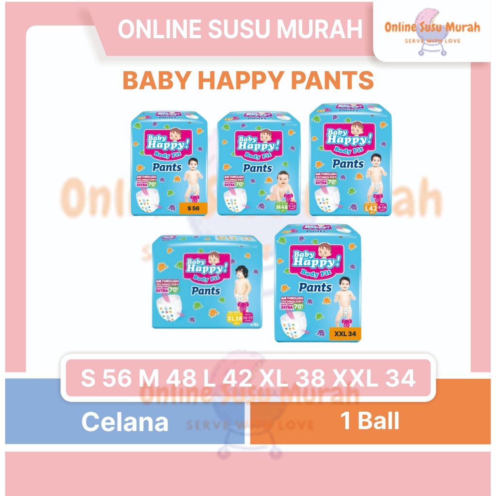 Jual BABY HAPPY PANTS M48 L42 XL38 S56 XXL34 POPOK CELANA JUMBO PPKS ...