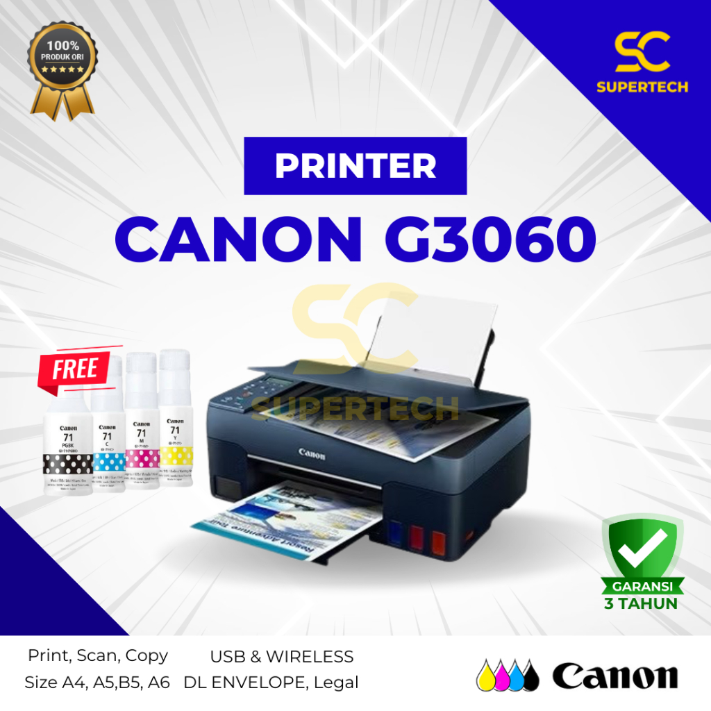 Jual Printer Canon PIXMA G3060 All-in-One Wireless Lengkap dengan Tinta ...