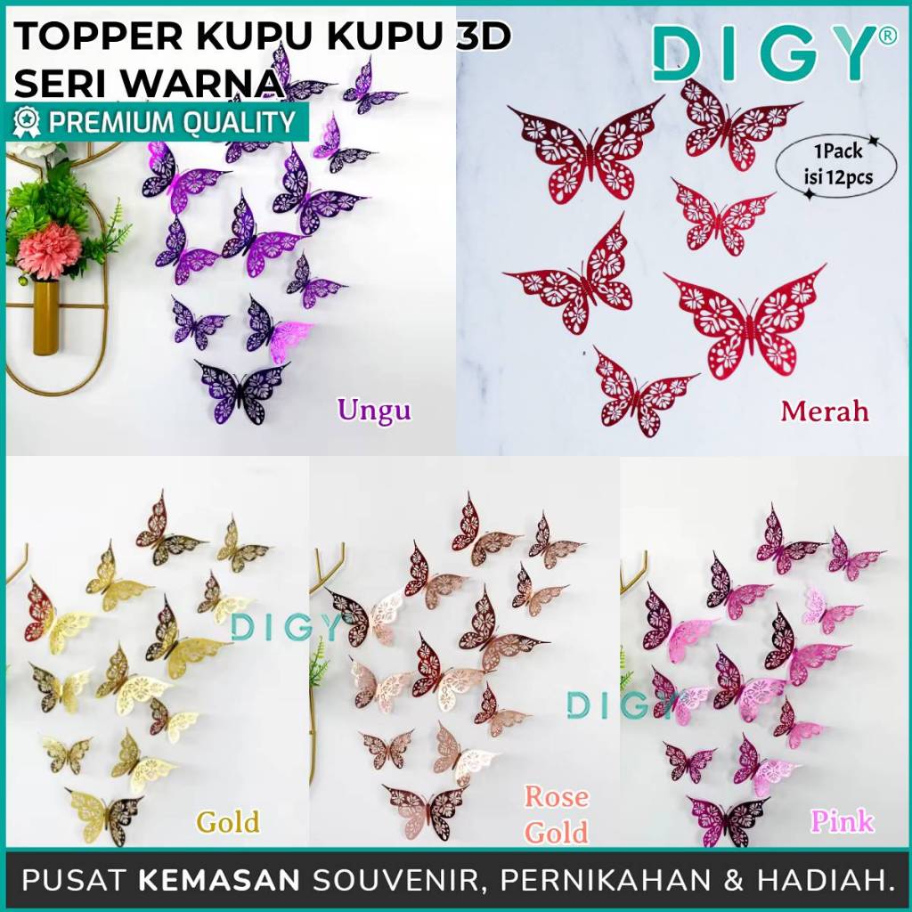 Jual Topper kupu-kupu 3D Warna/Cake Topper Butterfly/ Hiasan Cake Kupu ...