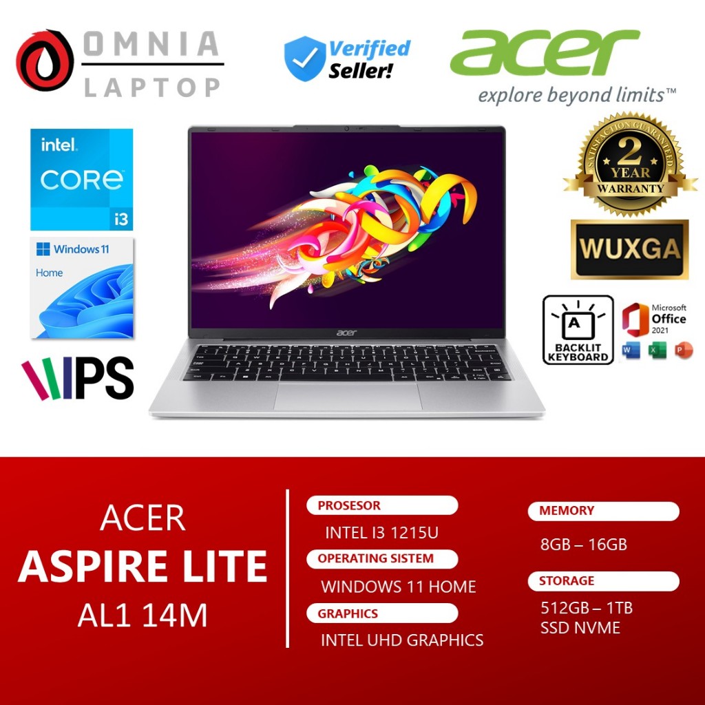 Jual Acer Aspire Lite AL1-14M Intel i3-1215U 8GB SSD 512GB 14" WUXGA ...