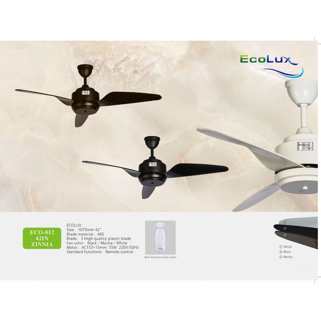 Jual Ceiling Fan / Kipas Angin Plafon ECOLUX Tipe ECO-052 ZINNIA 42" 3 BALING | Shopee Indonesia