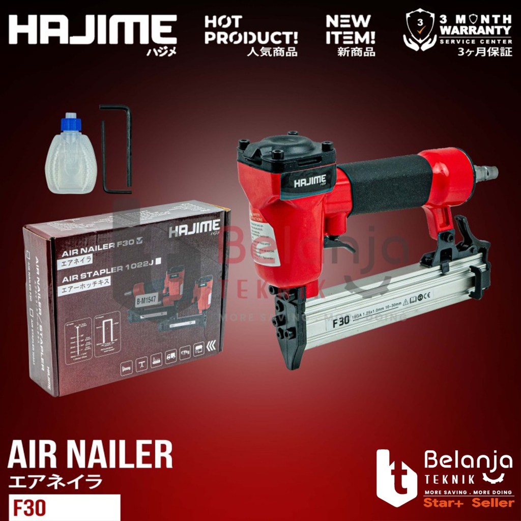 Jual Mesin Paku Tembak Angin Lurus Hajime F30 Air Brad Nailer Nail Staples Stapler Gun | Shopee ...