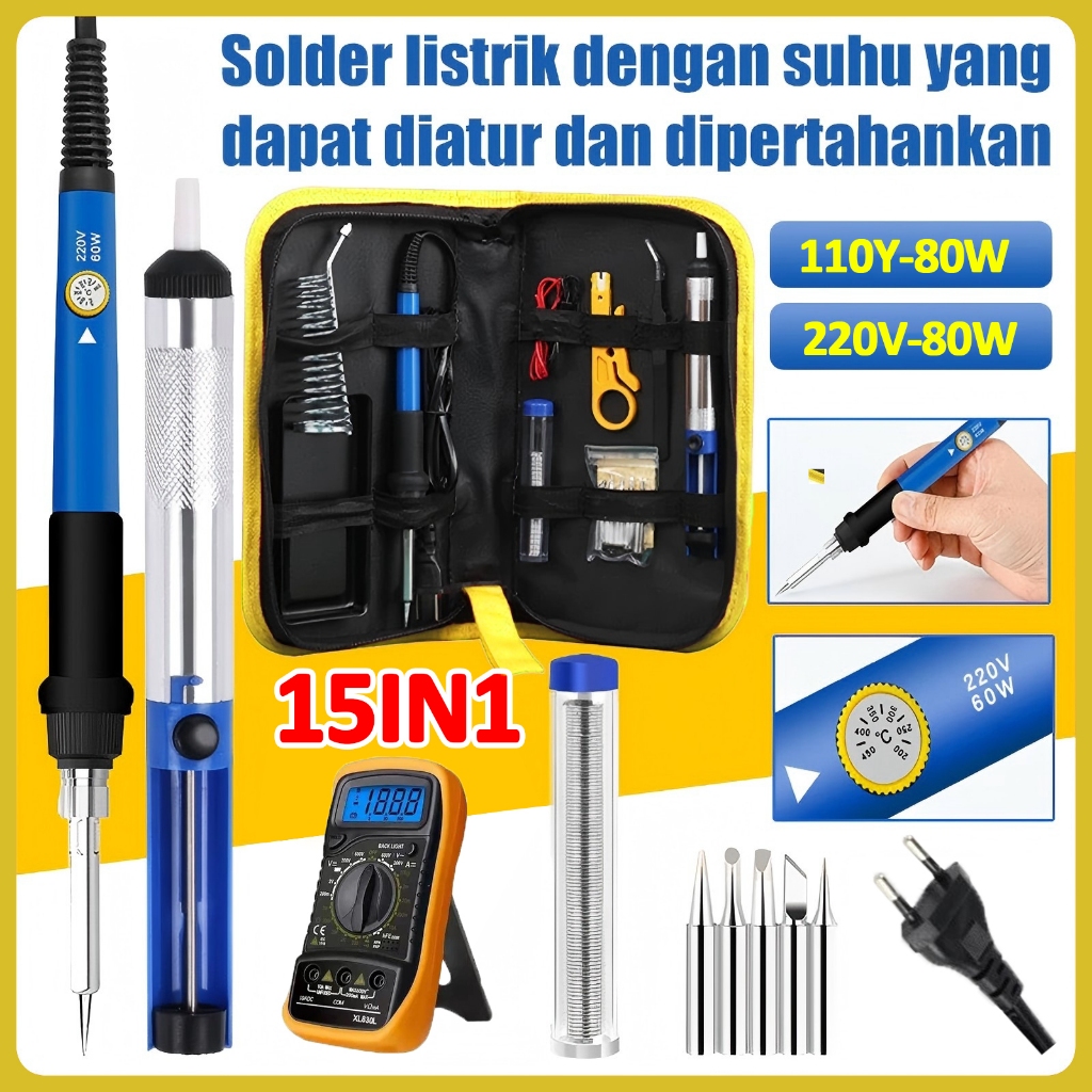 Jual Set Solder Listrik Lengkap dengan Multimeter Iron Tool Kit 220V 80W/Solder Listrik Murah ...