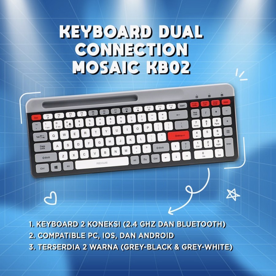 Jual Rexus KB02 Wireless Keyboard Bluetooth + 2.4 GHz Dual Connection ...
