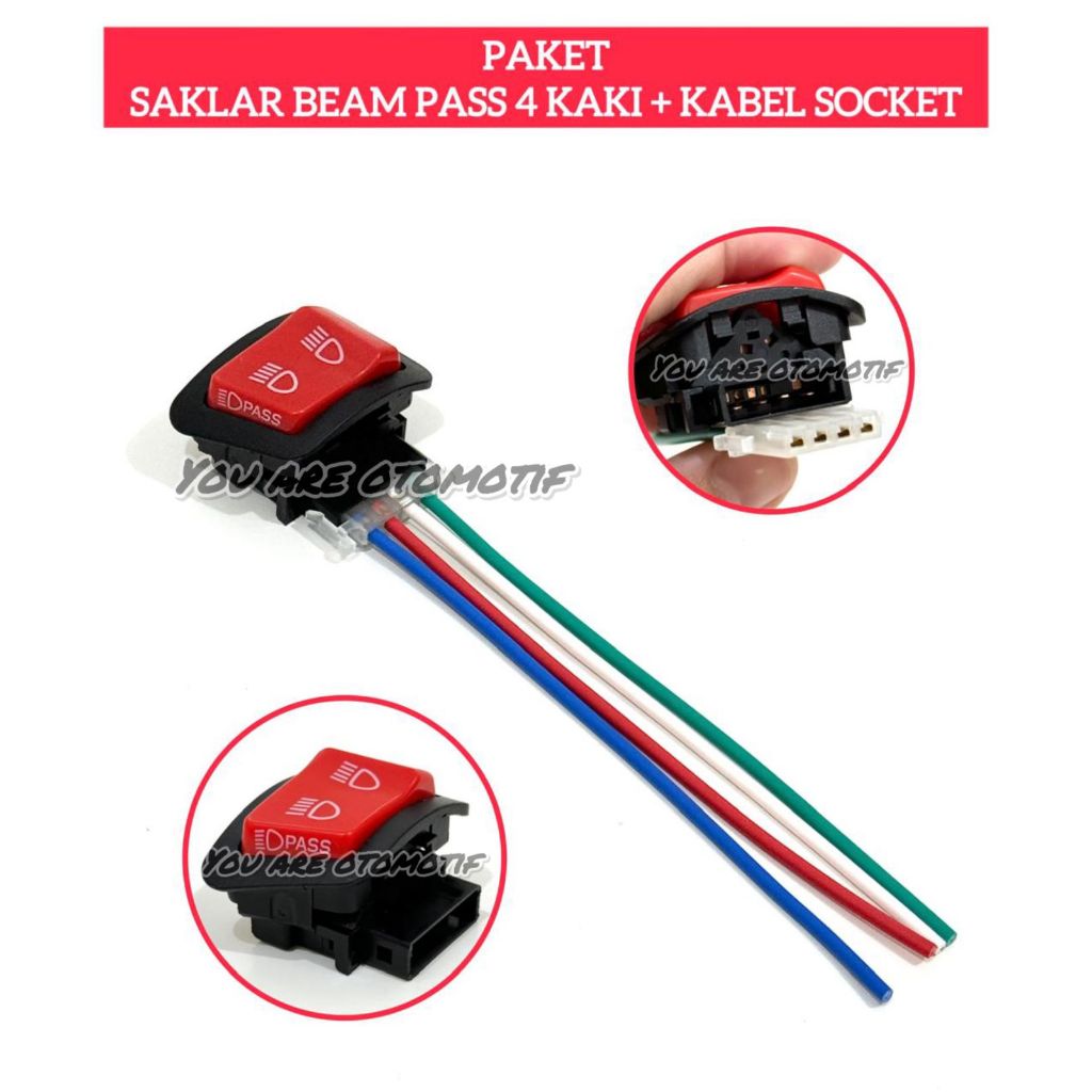 Jual UR 1 Set Saklar Pass Beam Warna Merah 4 Pin Tombol Pass Beam ...