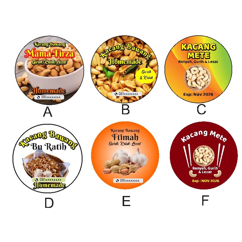 Jual sticker kacang bawang bulat/kacang mete/sticker makanan | Shopee ...