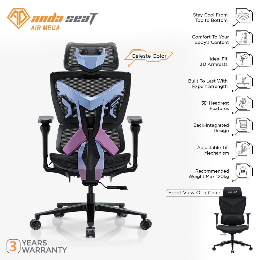 Jual ANDASEAT X-Air Mega Ergonomic Mesh Office Chair with Armrest 3D Headrest 3D Kursi Gaming ...