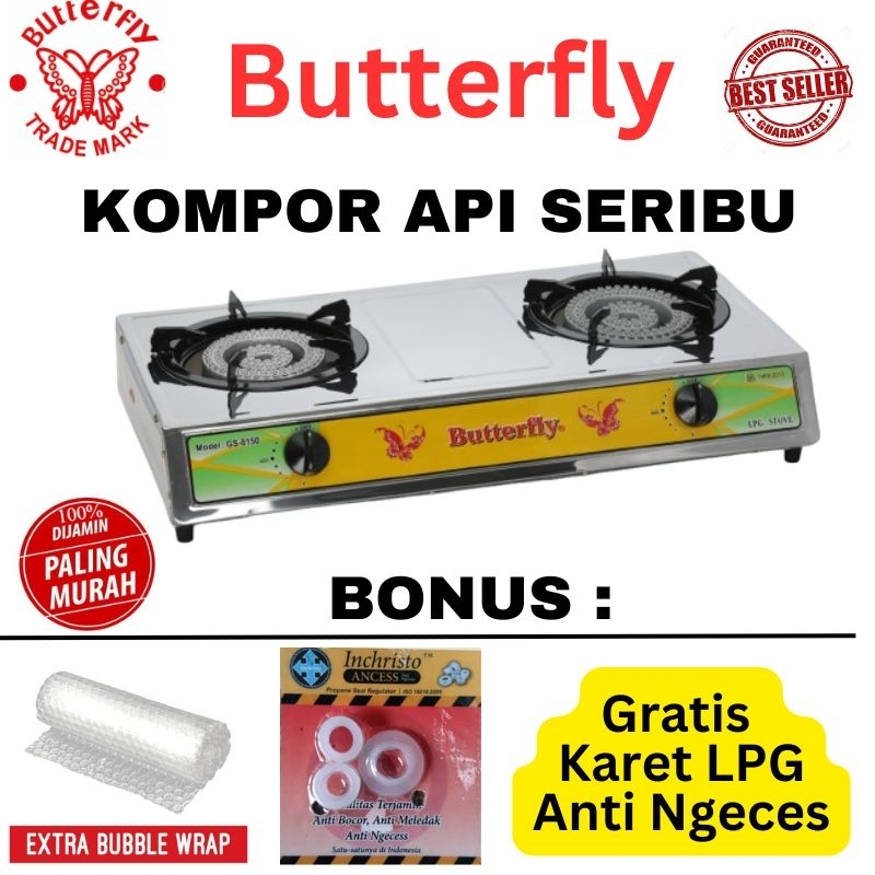 Jual Kompor Api Seribu Cast Iron / Cor 2 Tungku LPG Butterfly GS 8150 ...