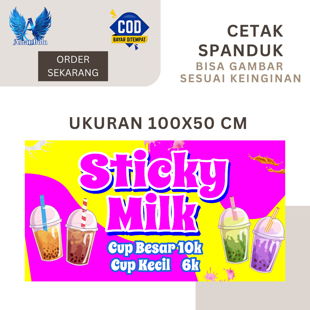 Jual Cetak Spanduk Cetak Banner Sticky Milk Desain PINK KUNING Costom ...