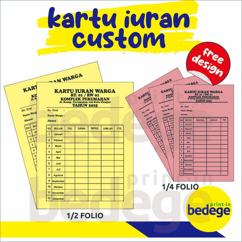 Jual CETAK KARTU IURAN RT/RW, ABSENSI, IURAN SEKOLAH PAUD | Shopee Indonesia