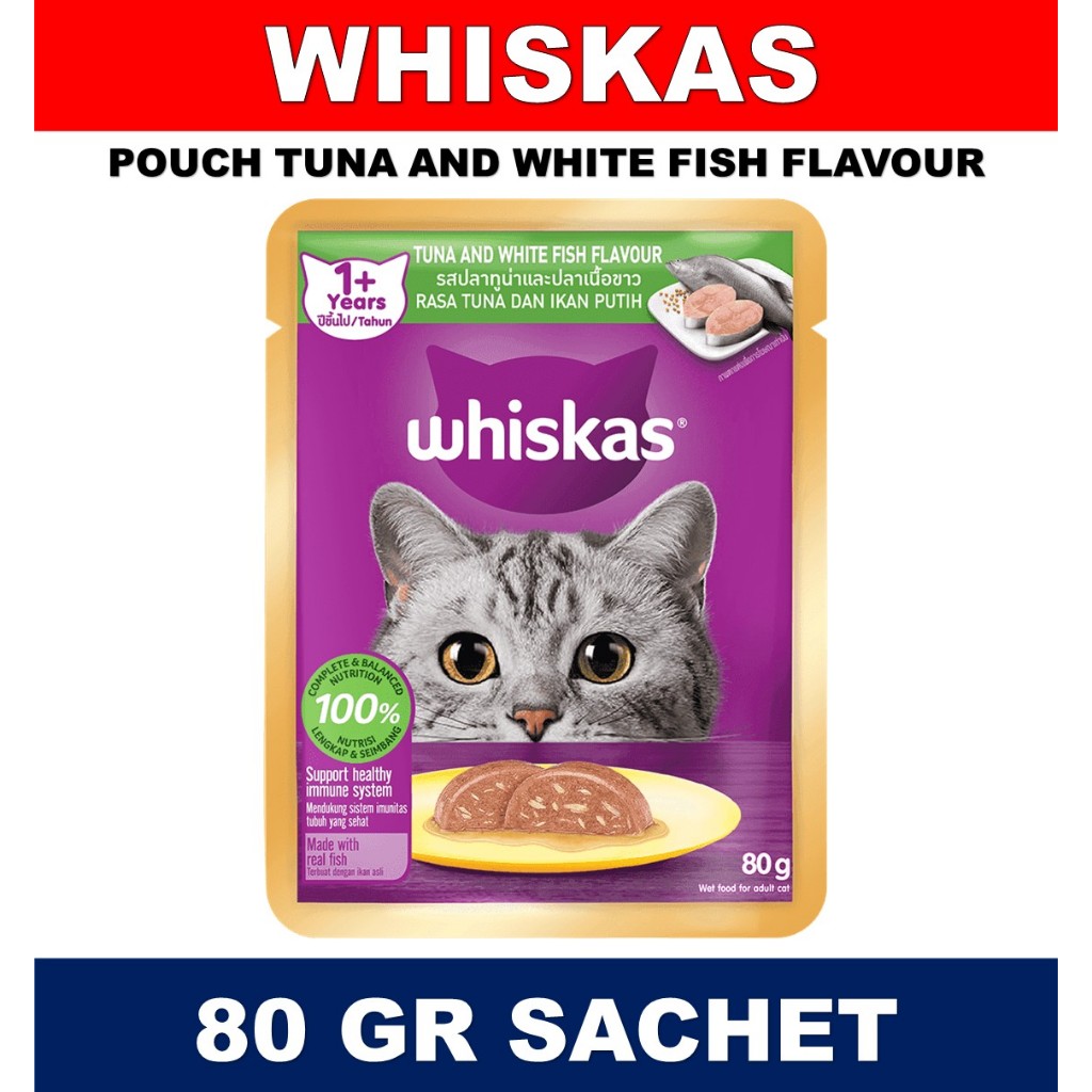 Jual WHISKAS POUCH SACHET TUNA AND WHITE FISH FLAVOR KEMASAN 80GR ...