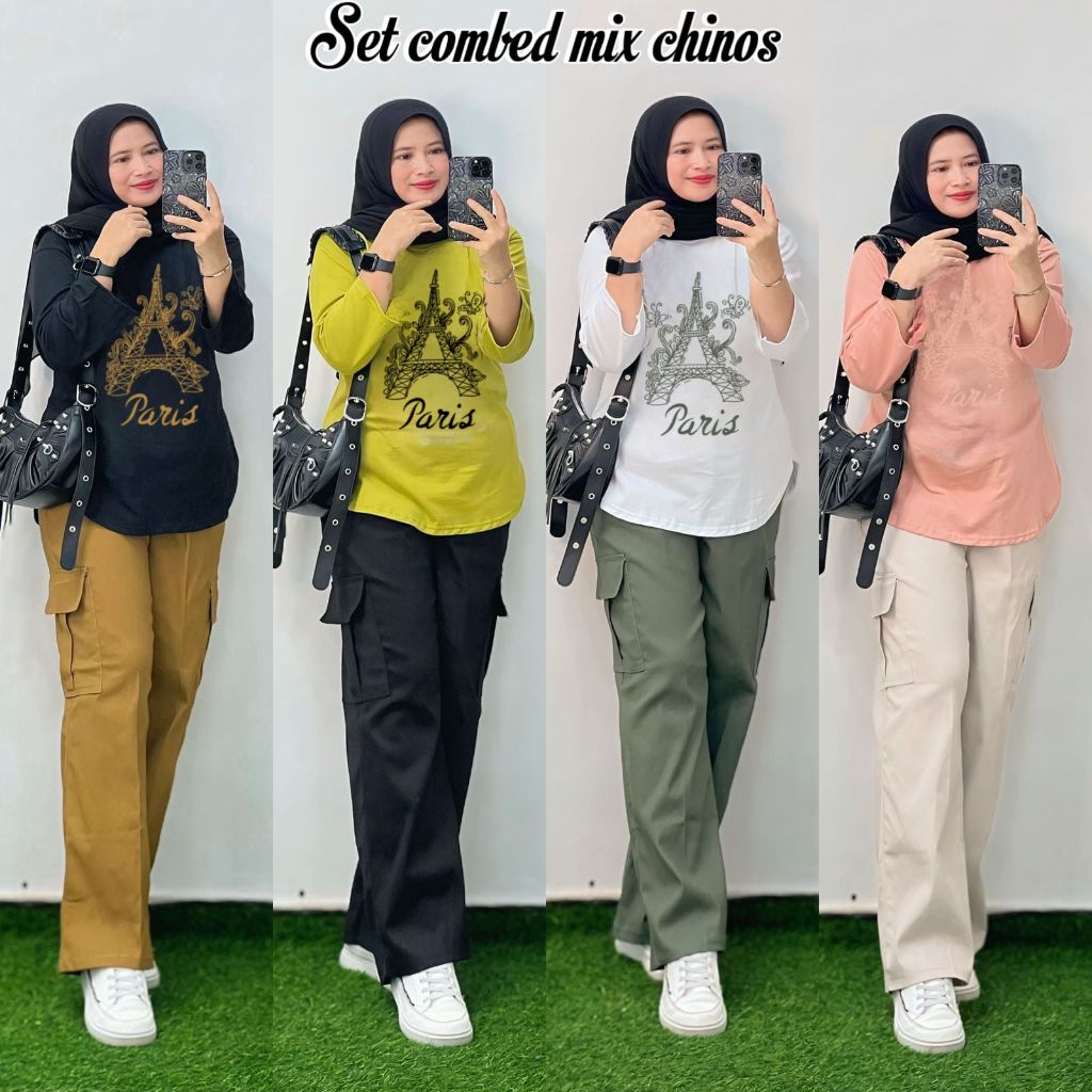 Jual One Set Wanita Dewasa Combed Chinos COD | Shopee Indonesia