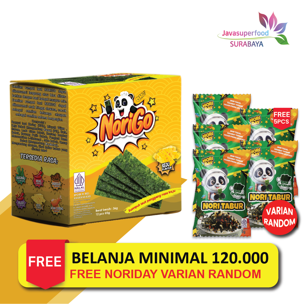Jual Norigo (1 BOX ISI 12 PCS) / Nori Sachet Seaweed Snack 3g Rumput ...