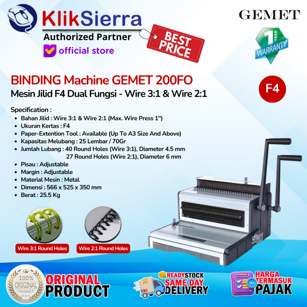 Jual Mesin Jilid GEMET 200FO - Binding Machine F4 Dual Fungsi Kawat ...