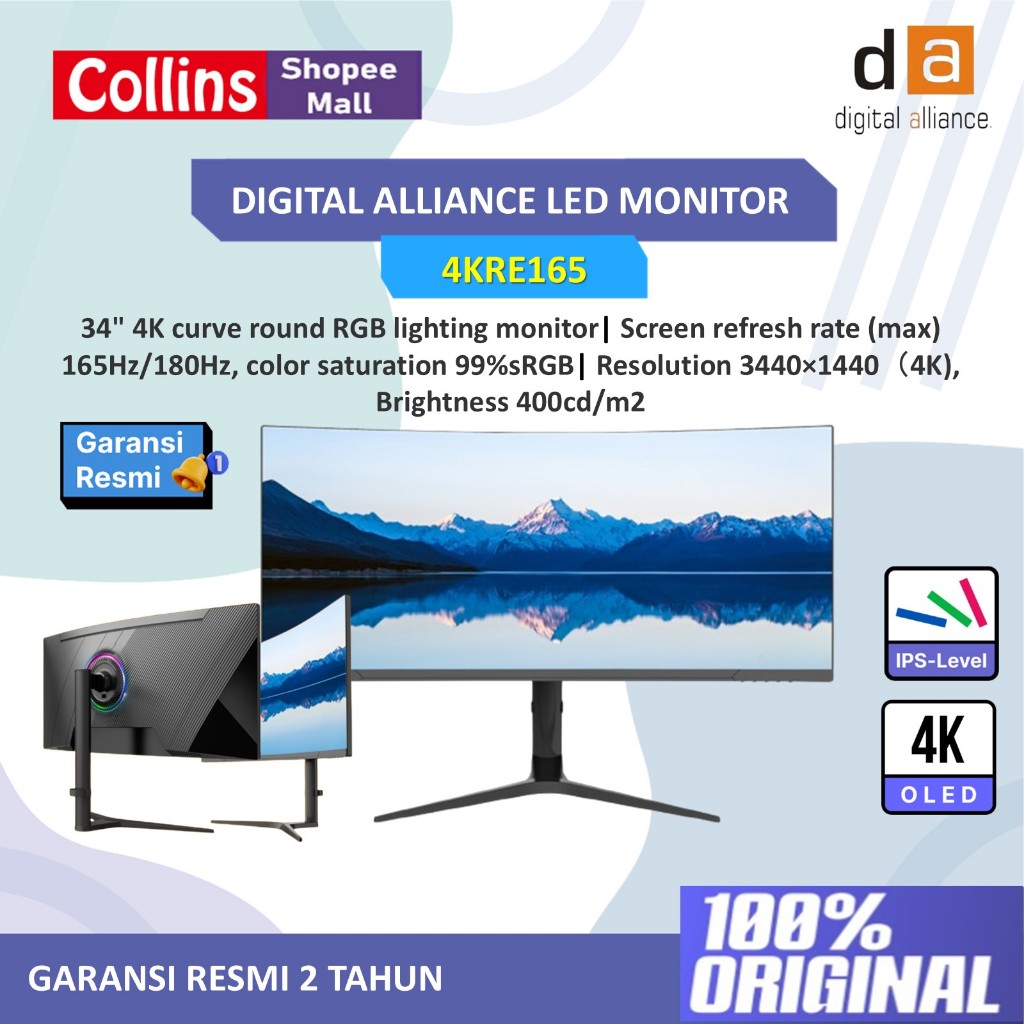 Jual Monitor LED Digital Alliance 34" 165Hz VA 4K Curved D34-4KRE165 ...