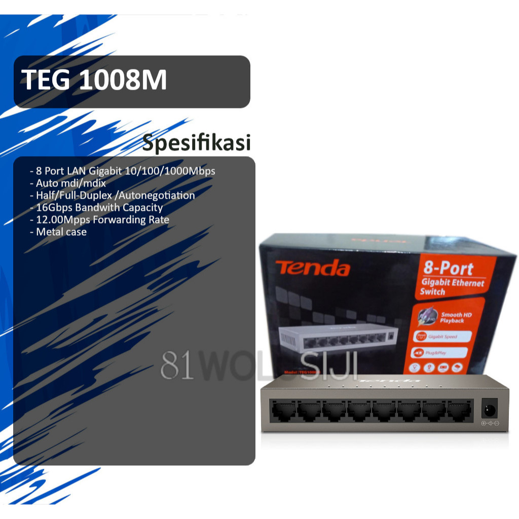 Jual Tenda TEG1008M Switch Hub 8 Port Gigabit 10/100/1000Mbps Metal ...