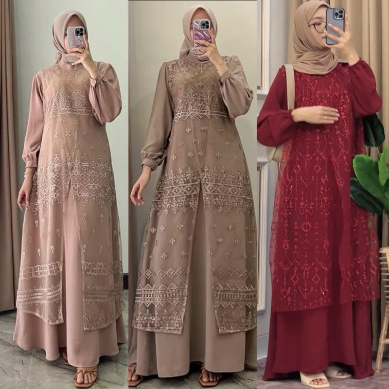 Jual Fuji Dress Brukat Tille Premium Pesta Terbaru 2025 Gamis Lebaran ...