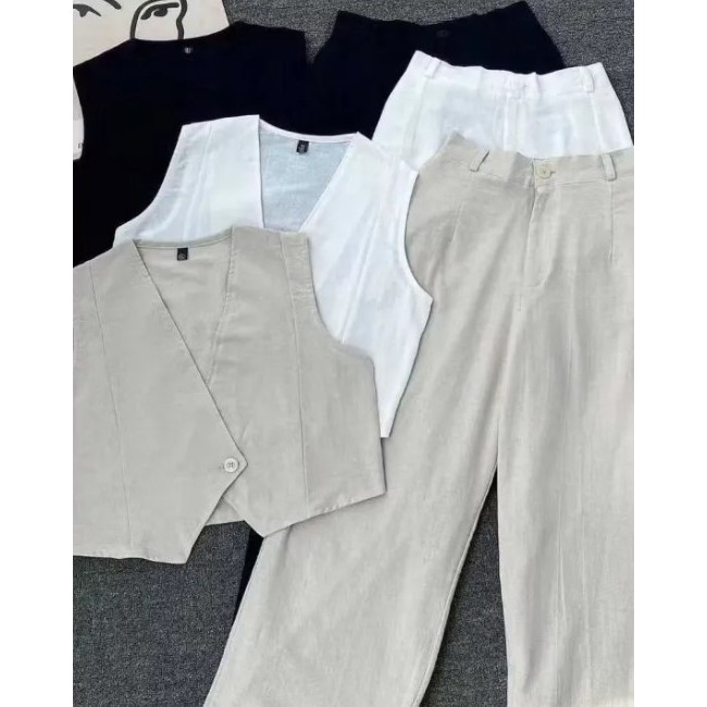 Jual Bianca One Set Vest + Pants Linen Set Wanita Viral Stelan Remaja ...
