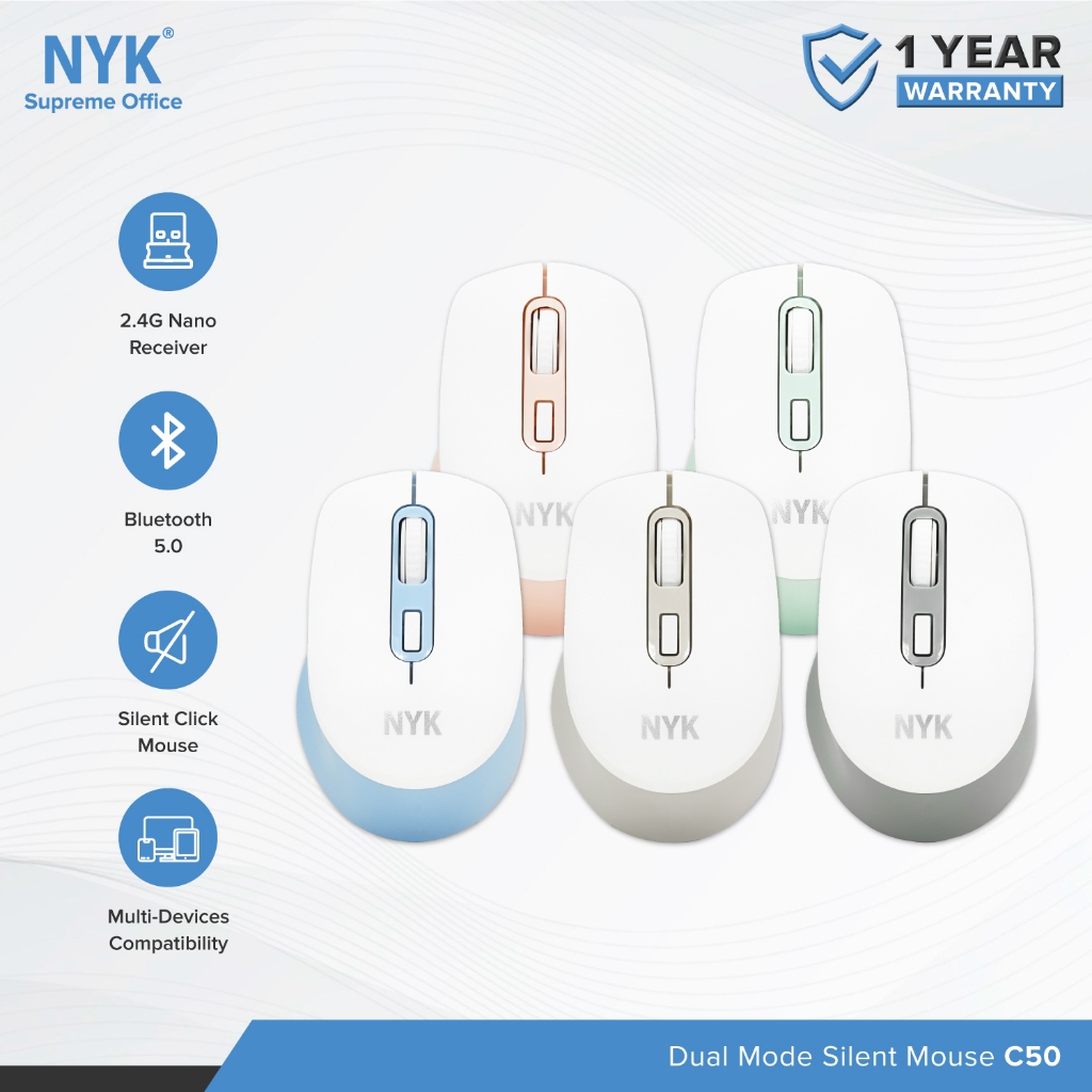 Jual NYK Mouse C50 Wireless Bluetooth Optical Silent Click | Shopee ...