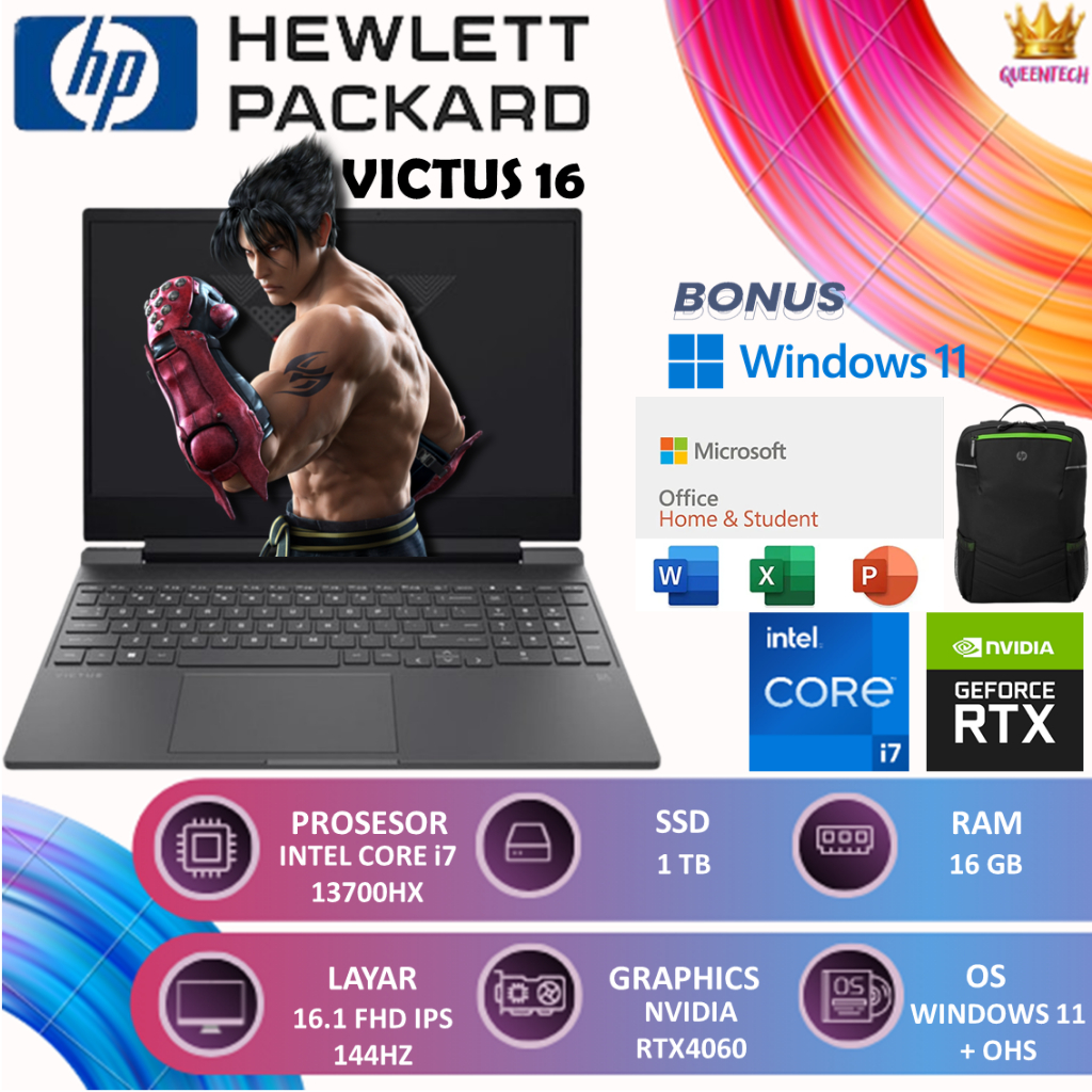 Jual Laptop HP VICTUS 16 I7 13700HX RTX4060 8GB/ 16GB 1TB W11+OHS 16 ...