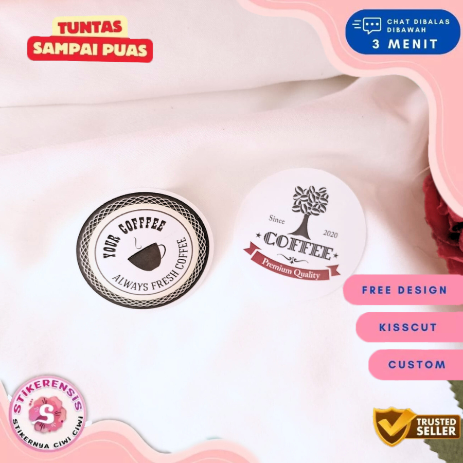 Jual 2-4 Stikerensis Cetak Stiker Minuman Kopi Sticker Label Botol Cup ...