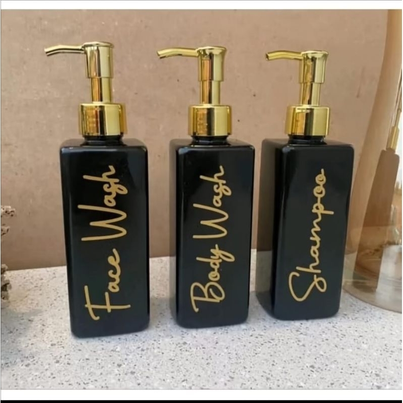 Jual Botol 250ML Pump Luxury Gold / Botol Wadah Sabun cair aesthetic Jenis Kotak Hitam Glossy ...