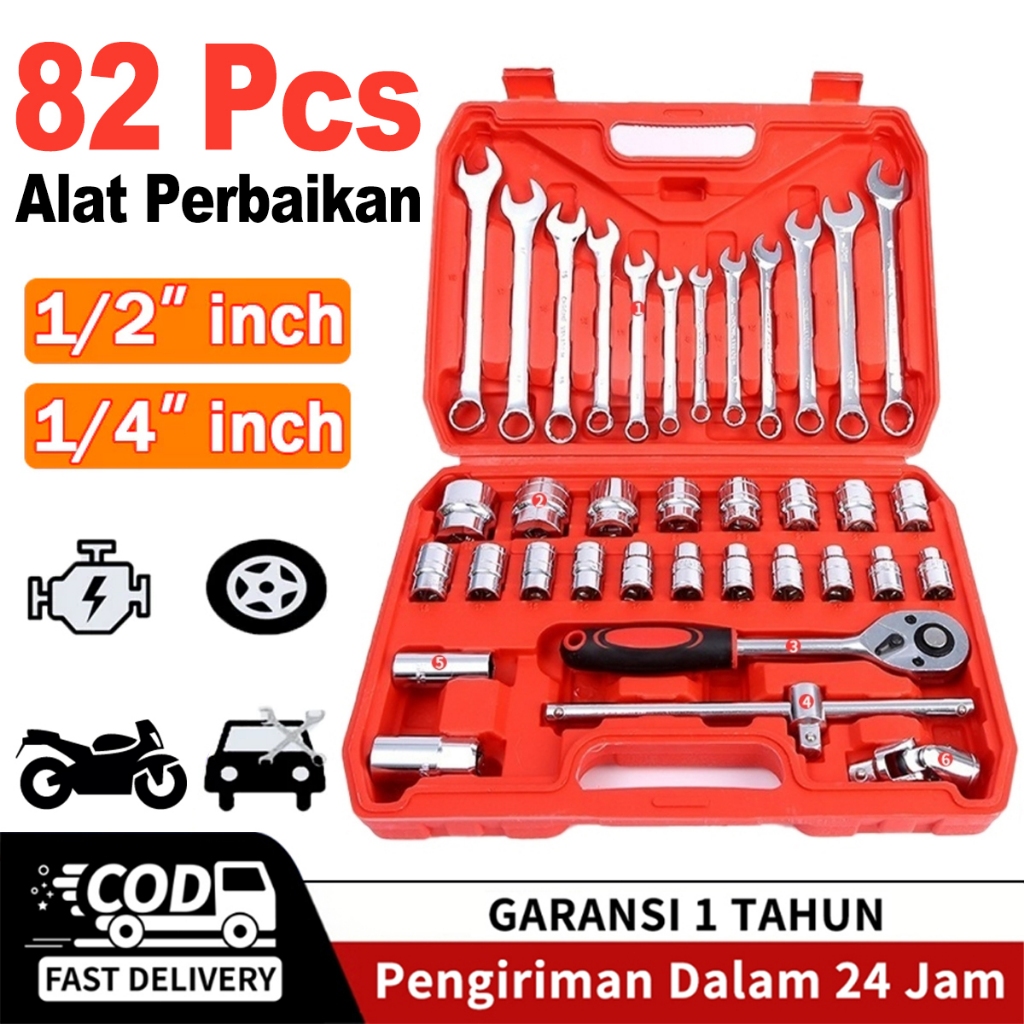 Jual 82pcs Tool Kit Kunci Shock Set alat kunci pas soket Set alat mobil ...