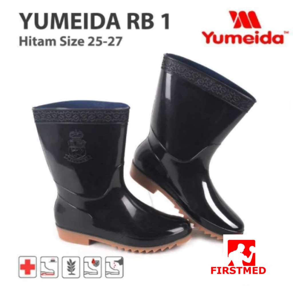 Jual Sepatu Boots Wanita Dan Pria Hitam RB1 Yumeida | Boot Hujan Anti ...