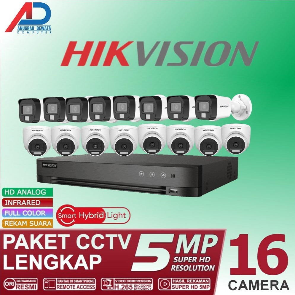 Jual PAKET CAMERA CCTV HIKVISION 16 CAMERA 5MP FULL HD FULL SET ...