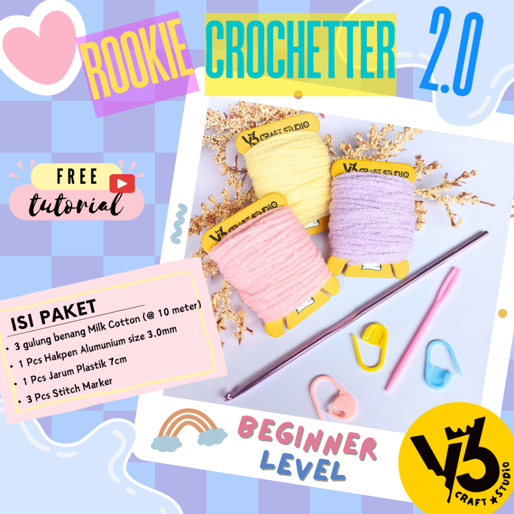 Jual (Official) Paket Rajut Pemula 2.0 + Benang Milk Cotton 4ply ...