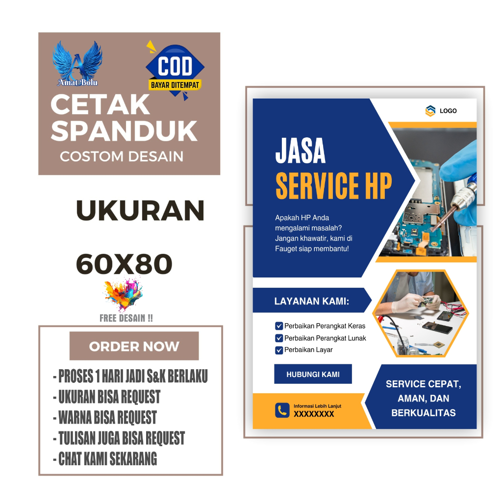Jual Cetak Spanduk Banner JASA SEVICE HP Ukuran 60X80 cm Bisa Request ...