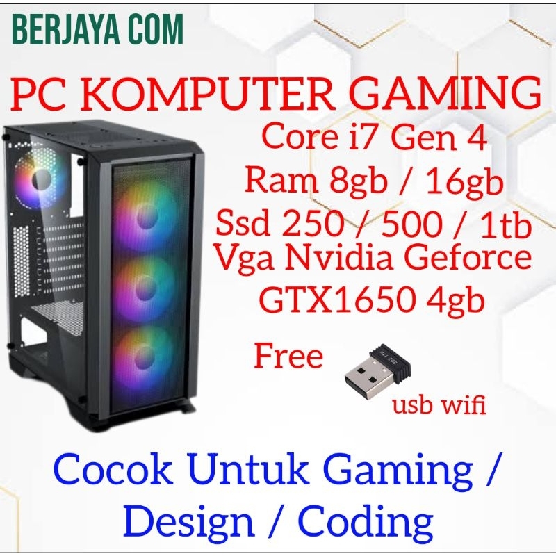 Jual Core i7 gen 4 - Vga Nvidia Gtx1650 4gb - 16gb ram - 500gb ssd - Pc rakitan - komputer ...