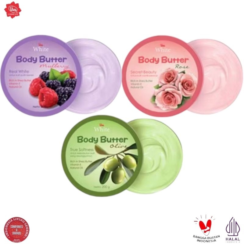 Jual VIVA White Body Butter Vit E | Mulberry | Rose | Olive | 200 Gr | Halal | Shopee Indonesia