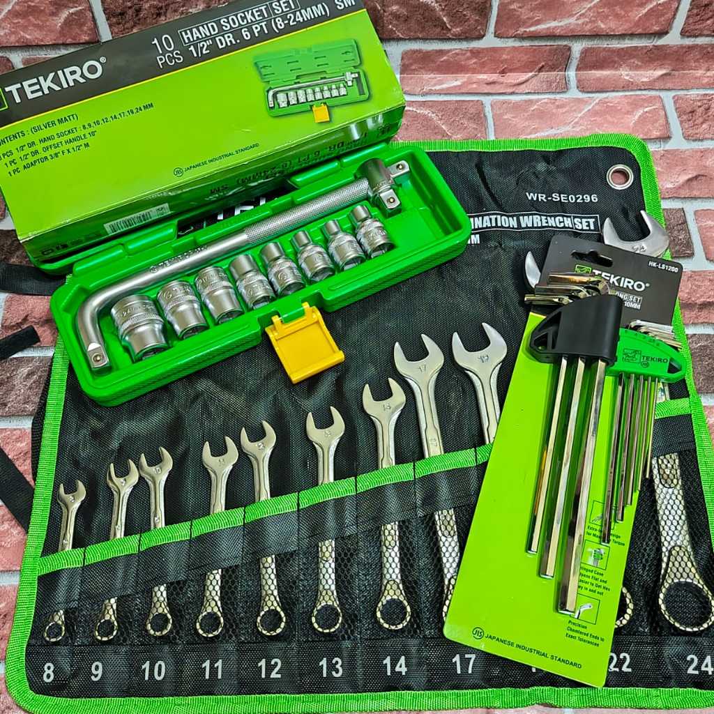 Jual Tekiro Socket Set 10 Pcs 1/2" Dr 6 Pt 8 - 24 Mm + Kunci Ring Pas Set 11Pcs 8-24Mm + Kunci L ...