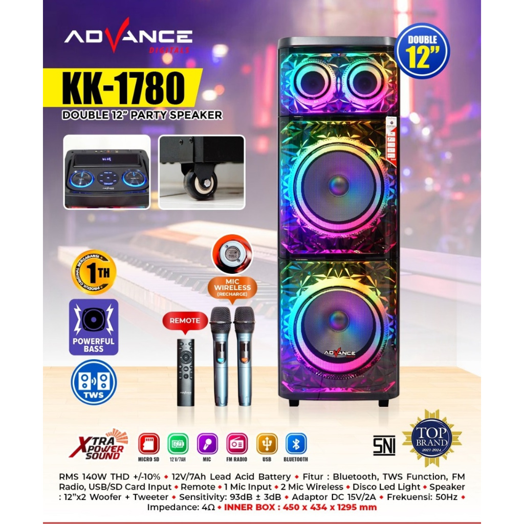 Jual Advance KK-1780 Speaker Double 12 Inch Party/Double Bass | Shopee ...